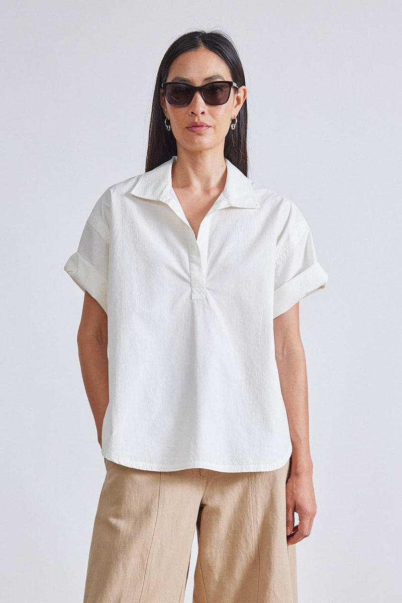 Easy Popover Henley Top in Cream – Serafina