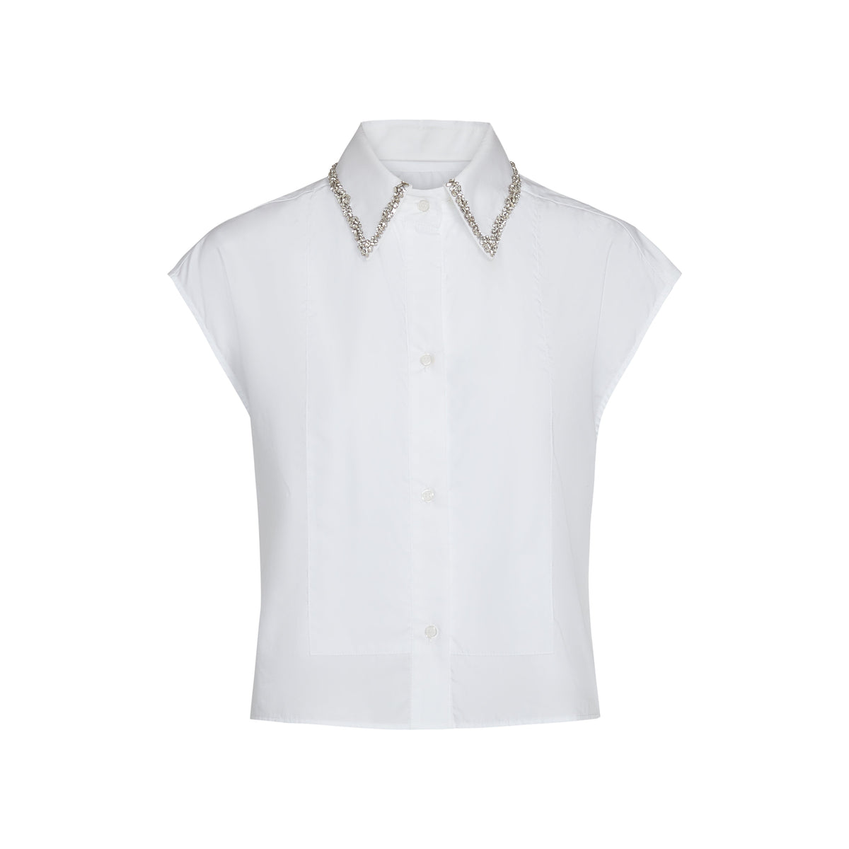 Cap Sleeve Top with Beaded Collar in White – Serafina